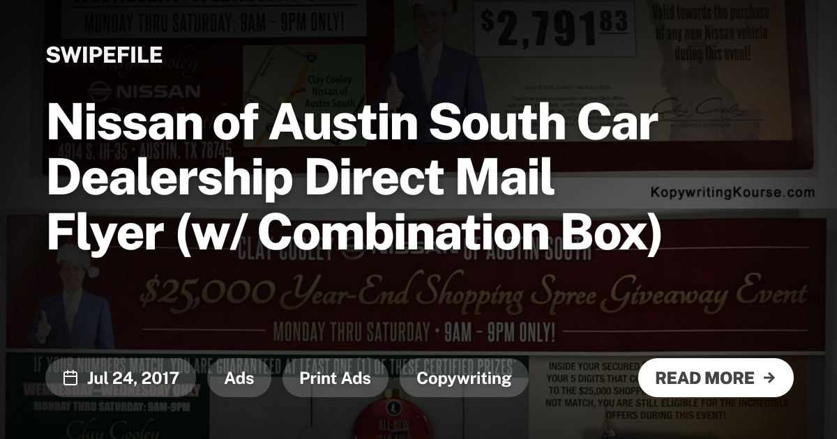 Nissan of Austin South Car Dealership Direct Mail Flyer (w/ Combination ...