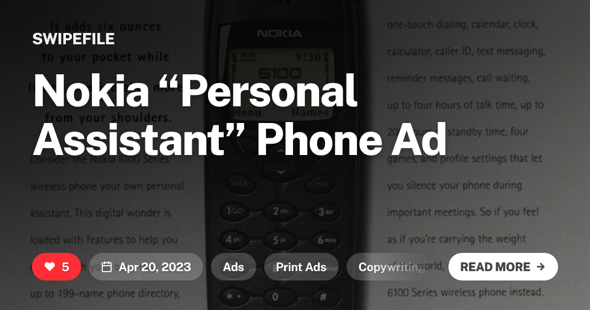 Nokia “Personal Assistant” Phone Ad | SwipeFile