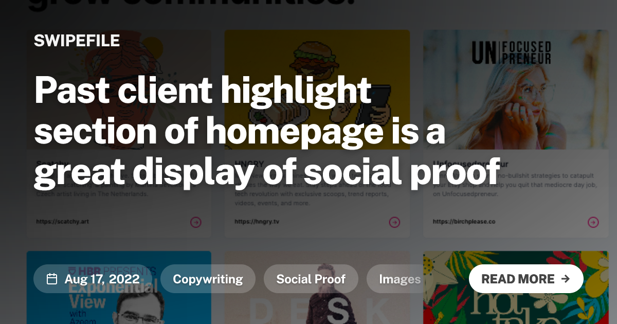Past client highlight section of homepage is a great display of social ...