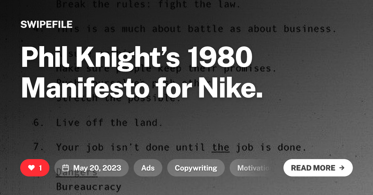 Phil Knight’s 1980 Manifesto for Nike. | SwipeFile