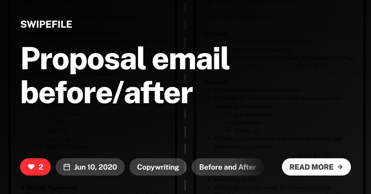 Proposal email before/after | SwipeFile