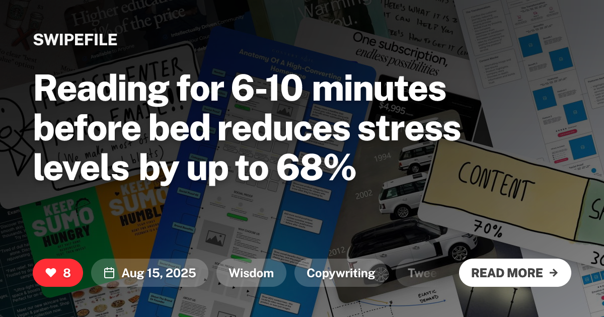 Reading for 6-10 minutes before bed reduces stress levels by up to 68% ...