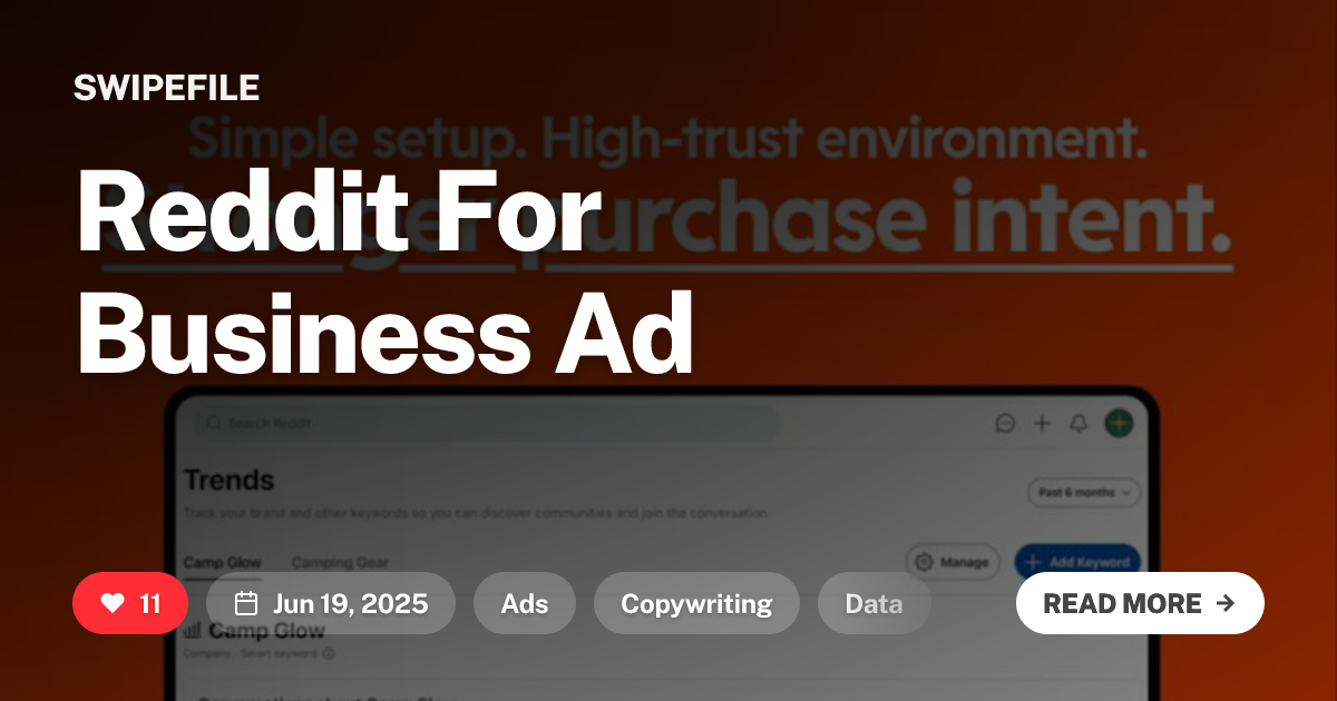 Reddit For Business Ad | SwipeFile