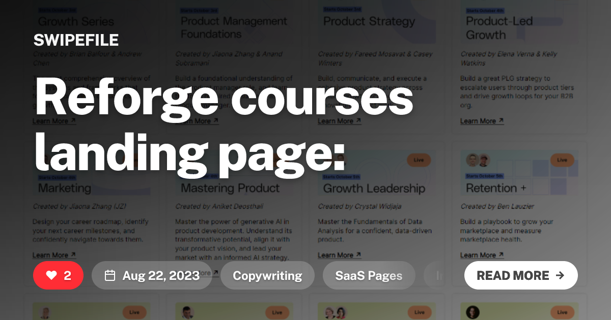 Reforge courses landing page: | SwipeFile