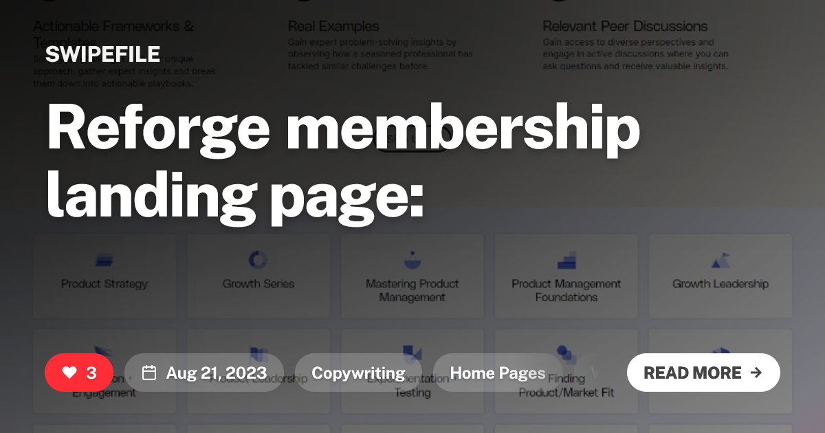 Reforge membership landing page: | SwipeFile