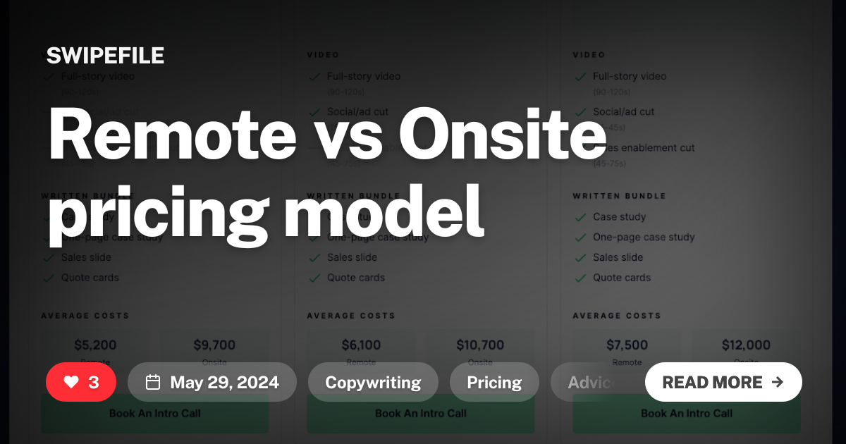 Remote vs Onsite pricing model | SwipeFile