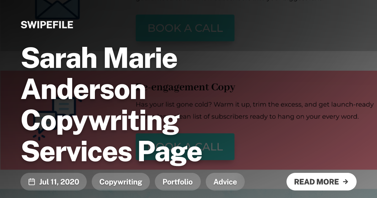 Sarah Marie Anderson Copywriting Services Page | SwipeFile