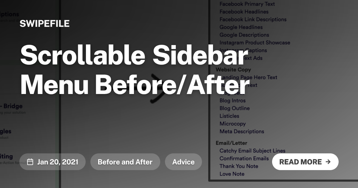 Scrollable Sidebar Menu Before/After | SwipeFile