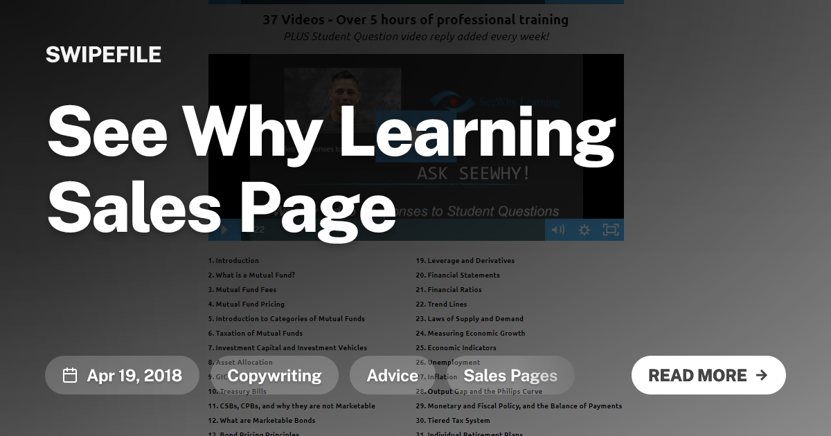 See Why Learning Sales Page | SwipeFile