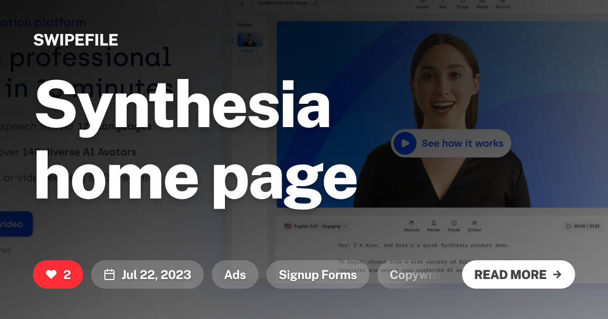 Synthesia home page | SwipeFile