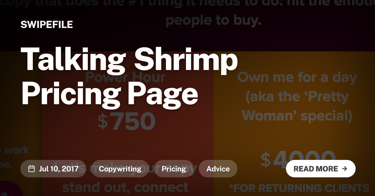 Talking Shrimp Pricing Page | SwipeFile