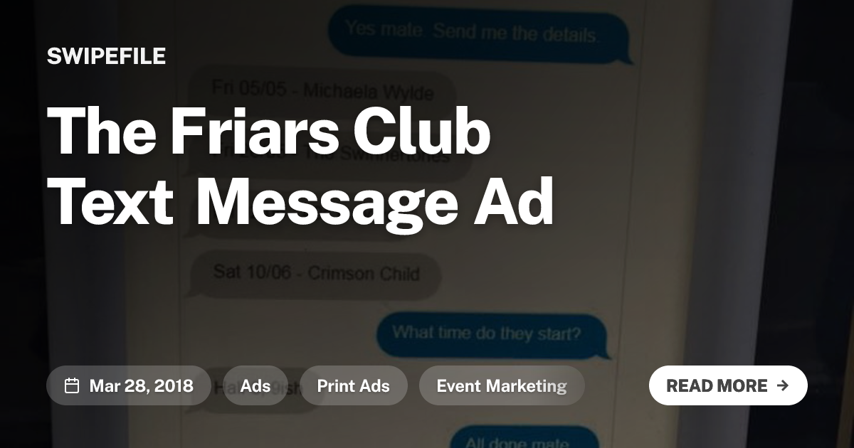 The Friars Club Text Message Ad | SwipeFile