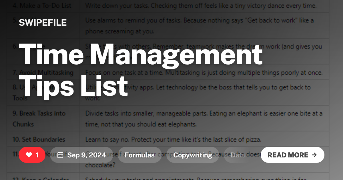 Time Management Tips List | SwipeFile