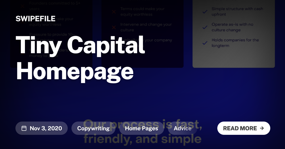 Tiny Capital Homepage | SwipeFile