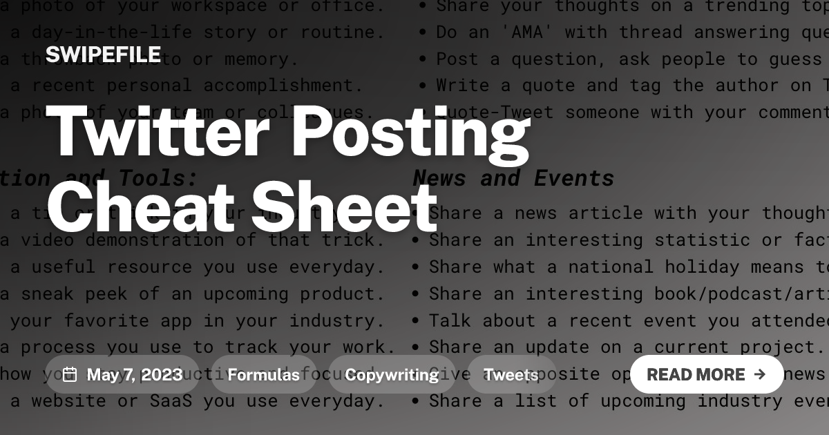 Twitter Posting Cheat Sheet | SwipeFile