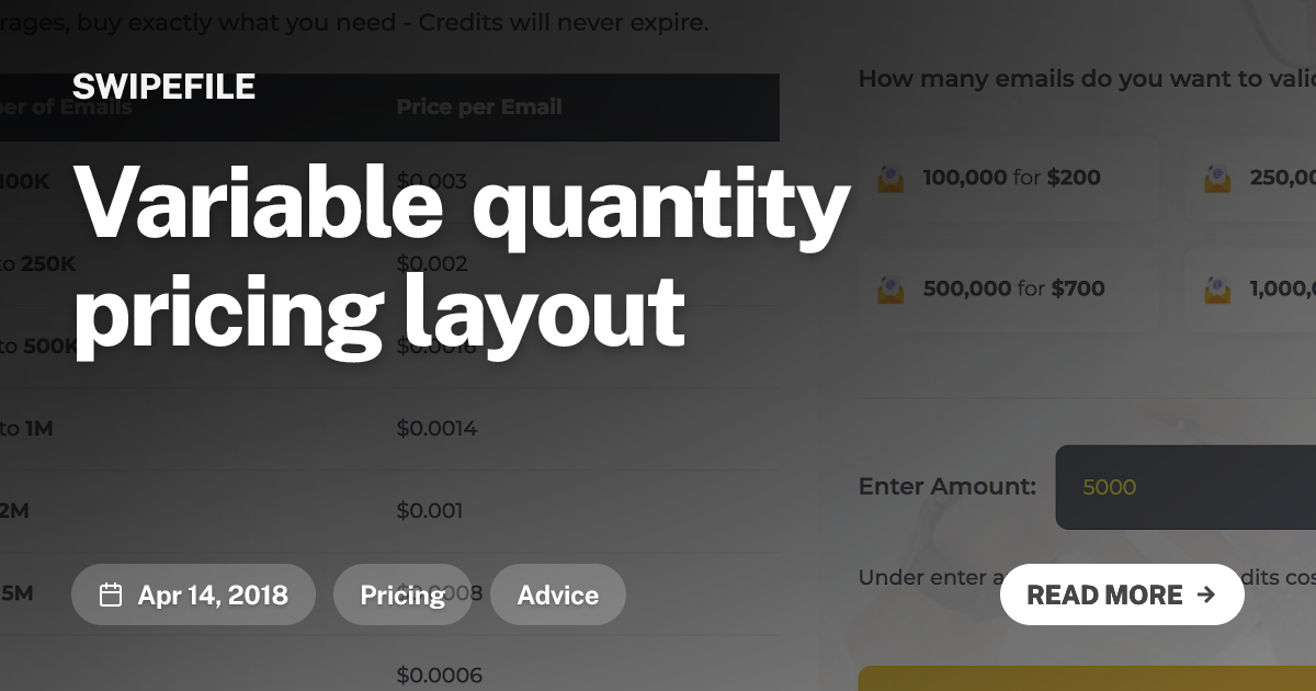 Variable quantity pricing layout | SwipeFile