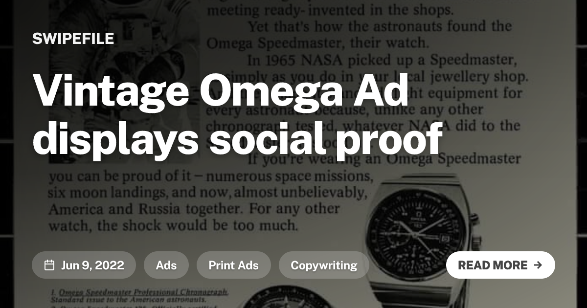 Vintage Omega Ad displays social proof | SwipeFile