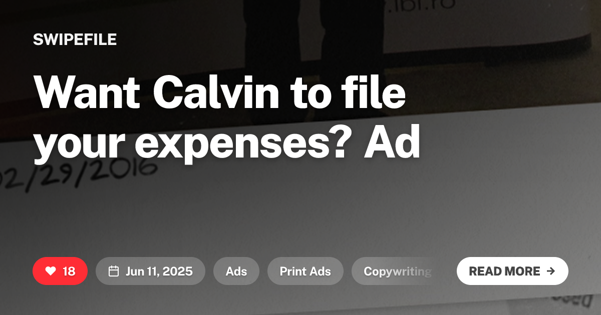 Want Calvin to file your expenses? Ad | SwipeFile