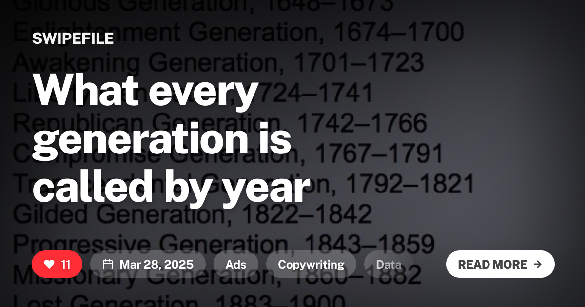 What every generation is called by year | SwipeFile