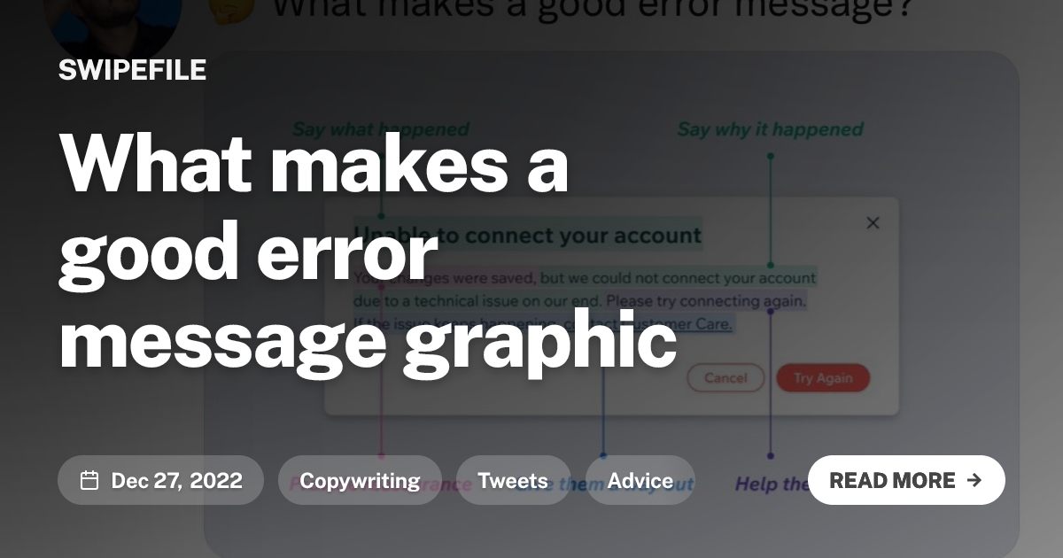 What makes a good error message graphic | SwipeFile