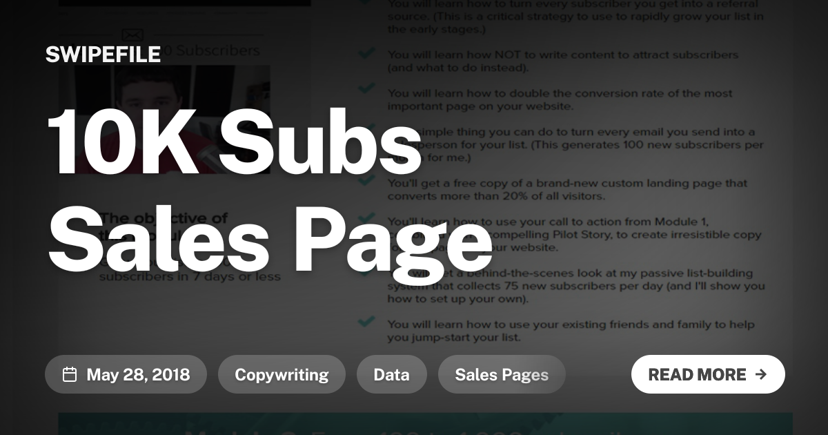 10K Subs Sales Page | Swipefile