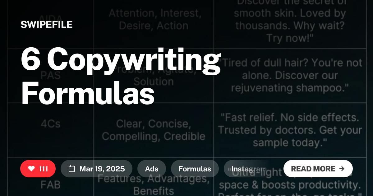 6 Copywriting Formulas | SwipeFile