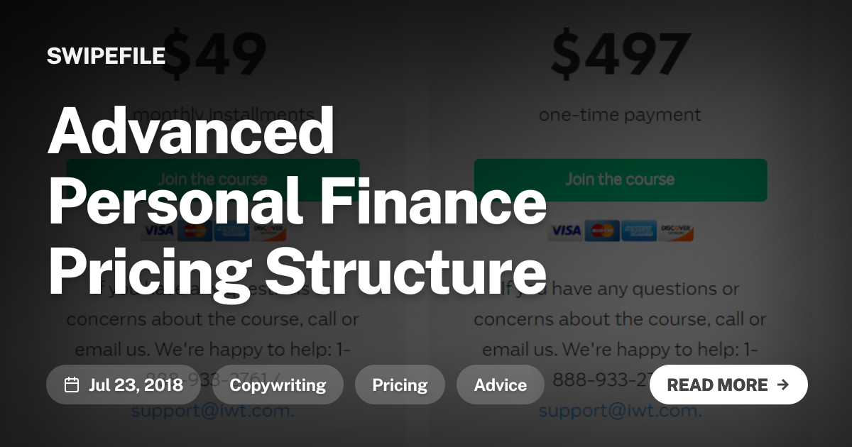Advanced Personal Finance Pricing Structure | SwipeFile