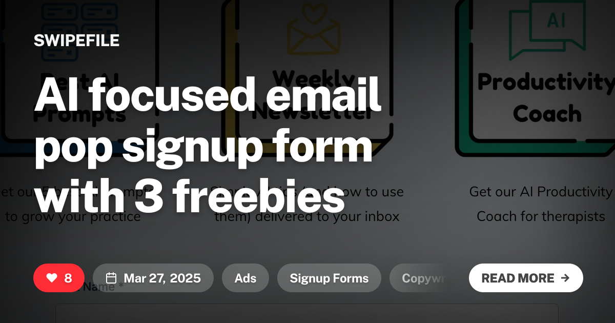 AI focused email pop signup form with 3 freebies | SwipeFile
