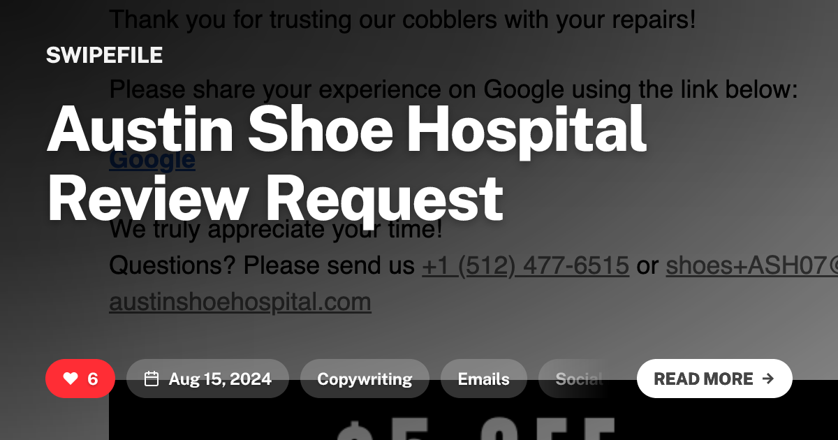Austin Shoe Hospital Review Request | SwipeFile