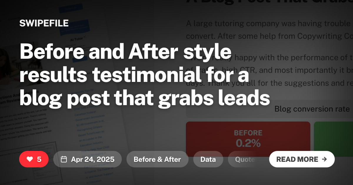 Before and After style results testimonial for a blog post that grabs ...