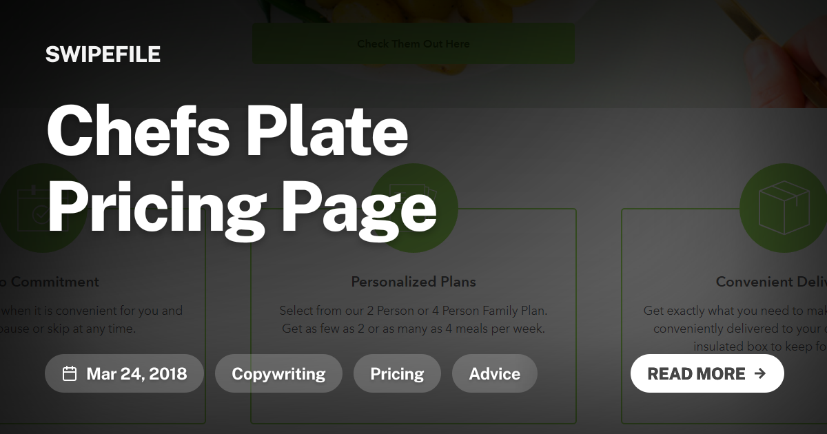 Chefs Plate Pricing Page | Swipefile