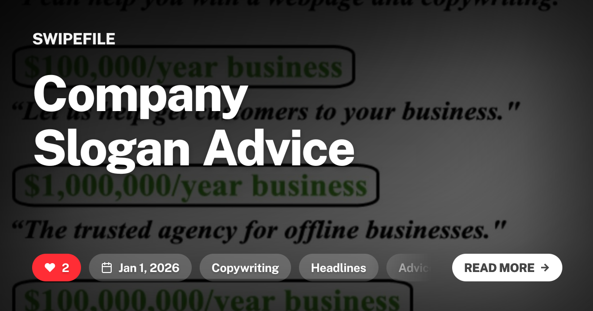 Company Slogan Advice | Swipefile
