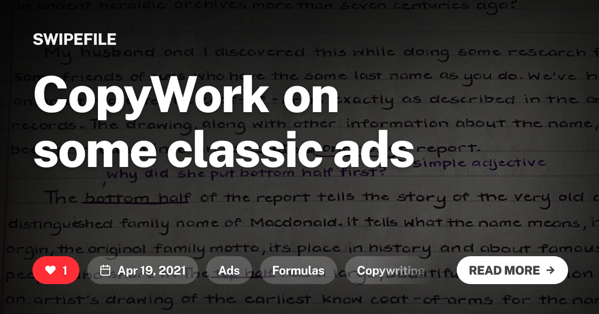 CopyWork on some classic ads | Swipefile