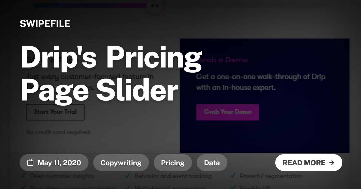 Drip's Pricing Page Slider | SwipeFile