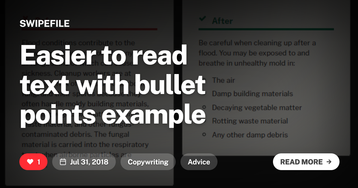 Easier to read text with bullet points example | SwipeFile