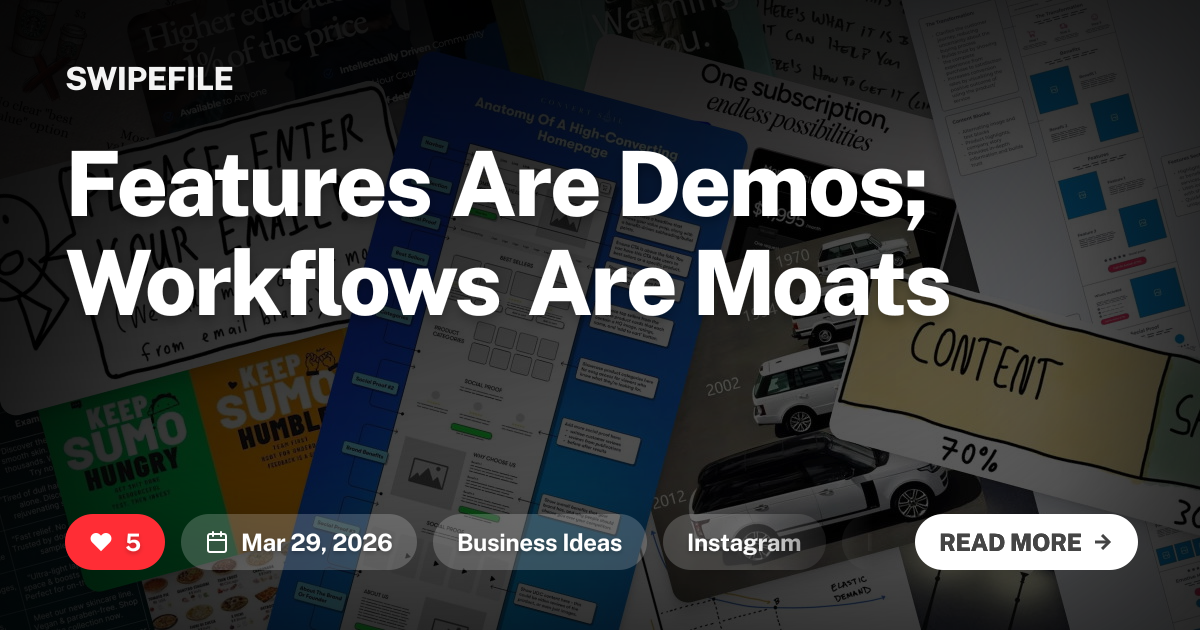 Features Are Demos; Workflows Are Moats | Swipefile