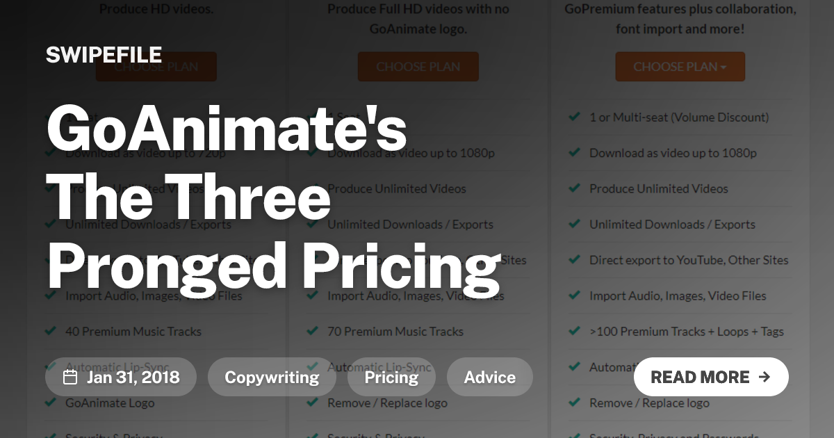 GoAnimate's The Three Pronged Pricing | SwipeFile