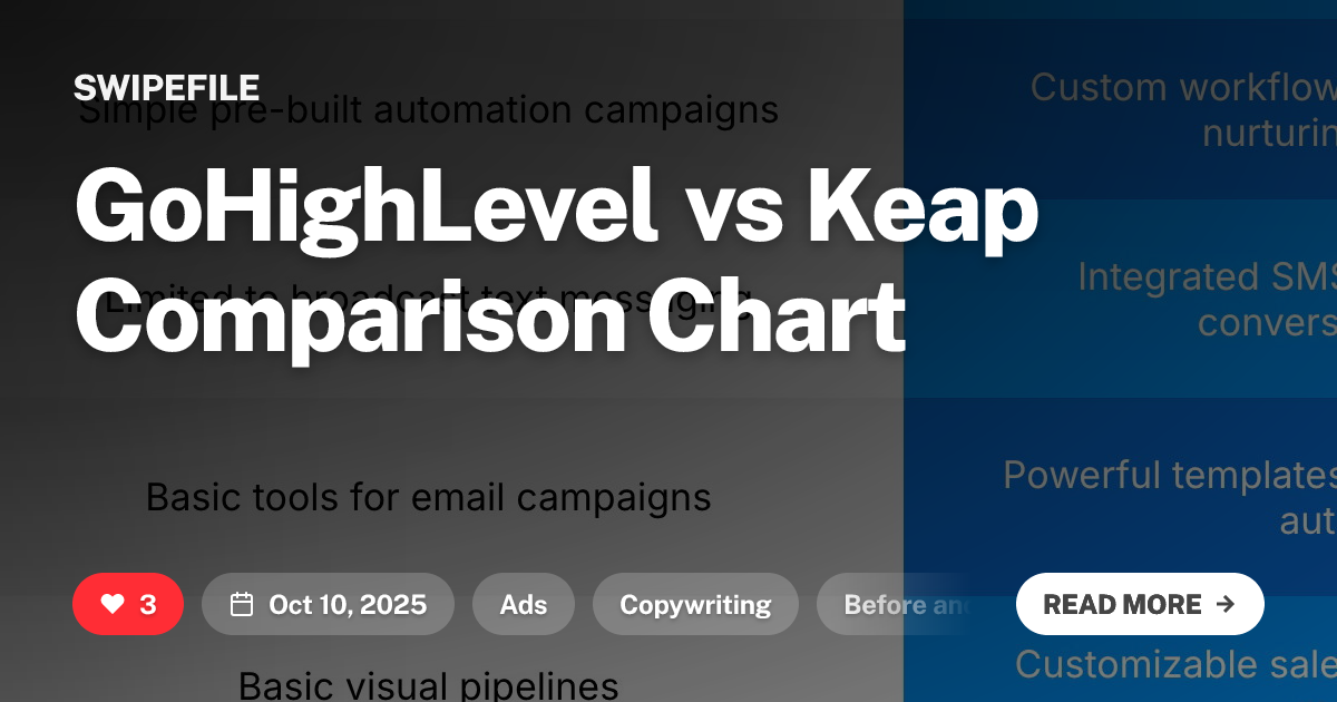 GoHighLevel vs Keap Comparison Chart | SwipeFile