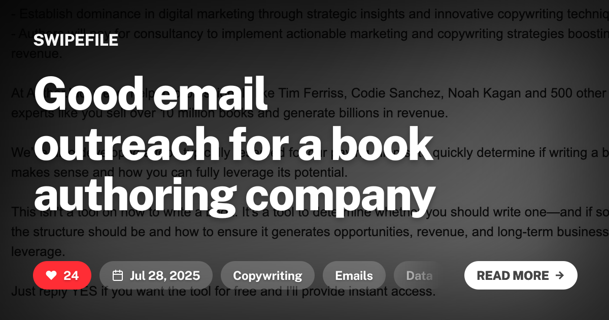 Good email outreach for a book authoring company | SwipeFile