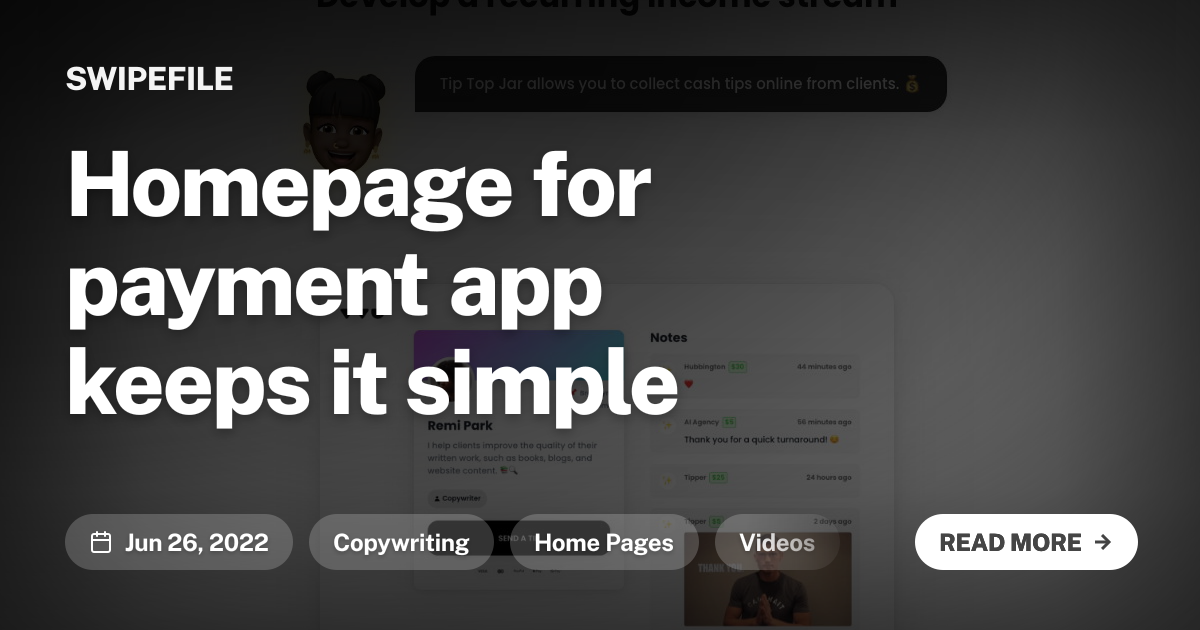 Homepage for payment app keeps it simple | SwipeFile