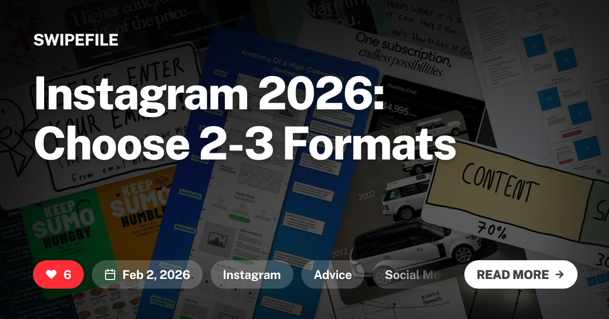 Instagram 2026: Choose 2-3 Formats | Swipefile