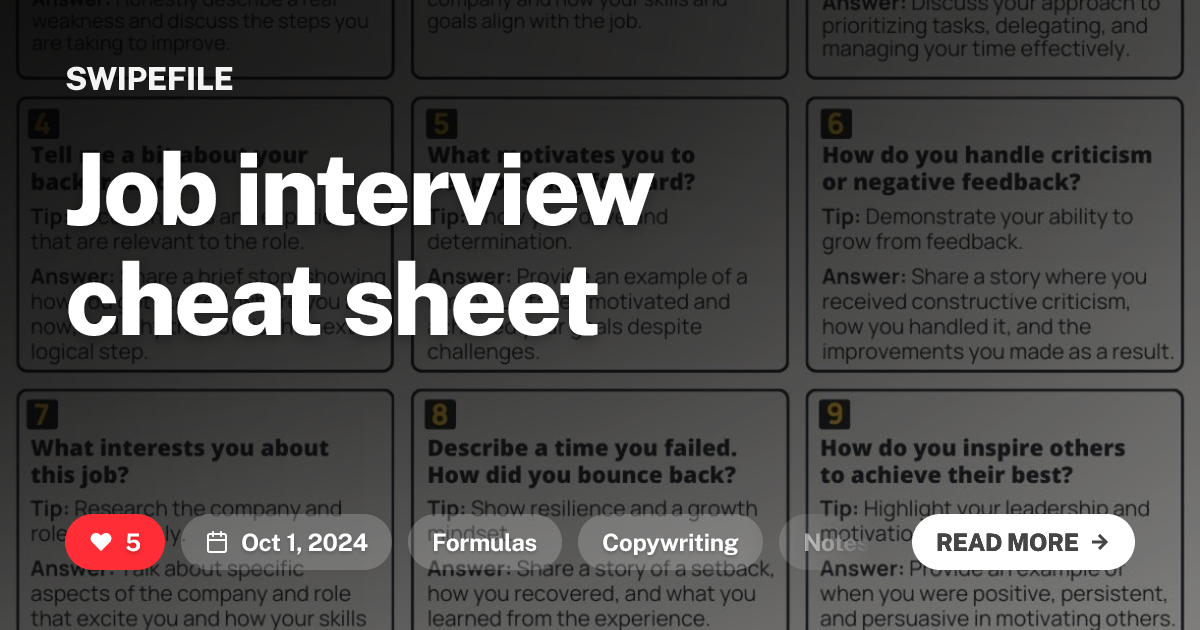 Job interview cheat sheet | SwipeFile
