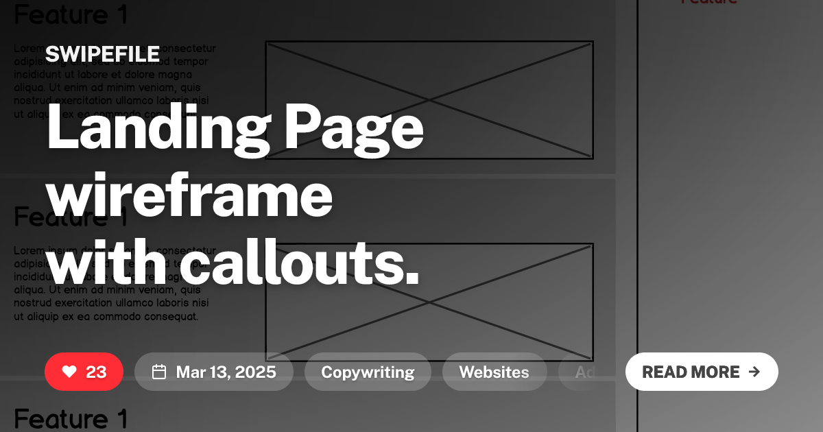 Landing Page wireframe with callouts. | SwipeFile
