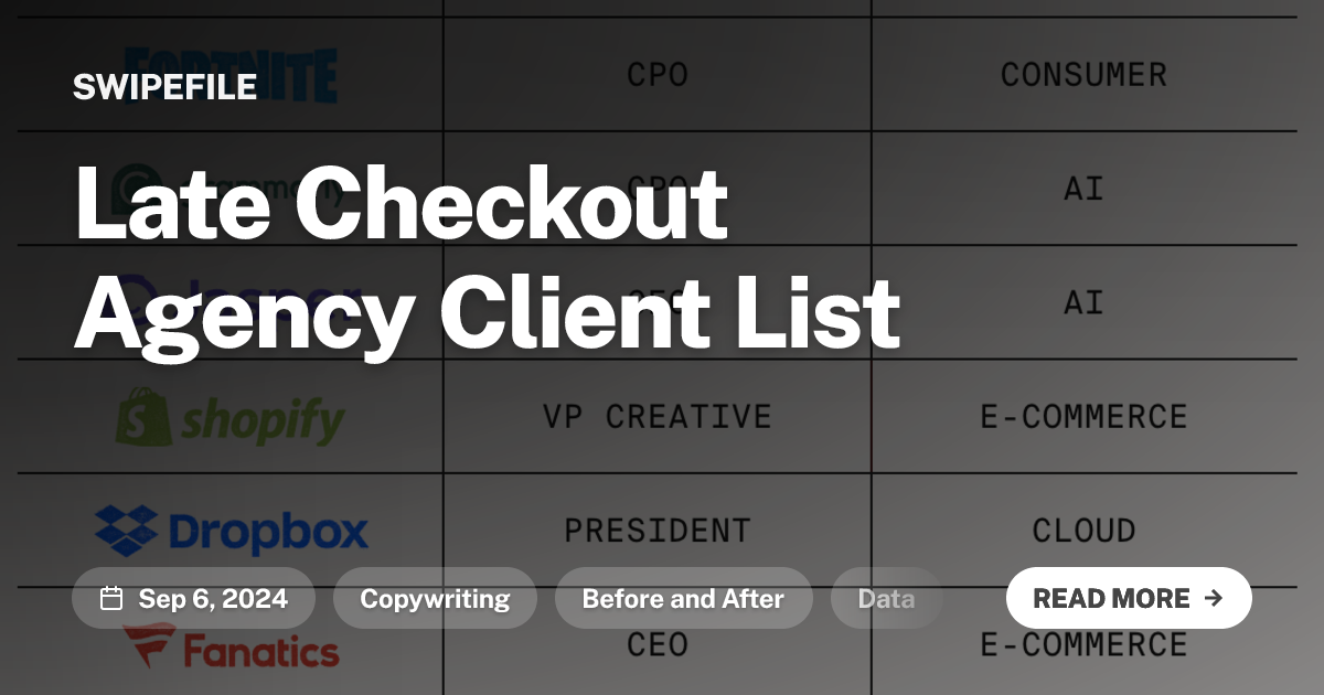 Late Checkout Agency Client List | SwipeFile
