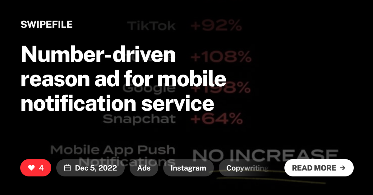 Number-driven reason ad for mobile notification service | SwipeFile