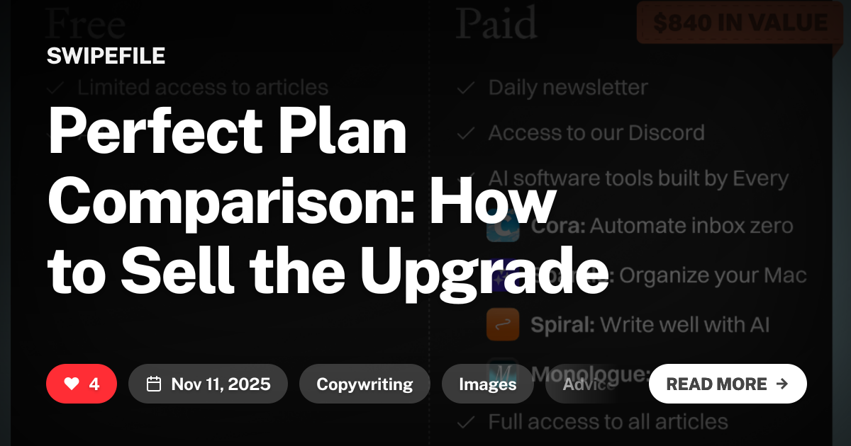 Perfect Plan Comparison: How to Sell the Upgrade | Swipefile