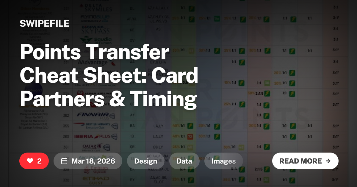 Points Transfer Cheat Sheet: Card Partners & Timing | Swipefile
