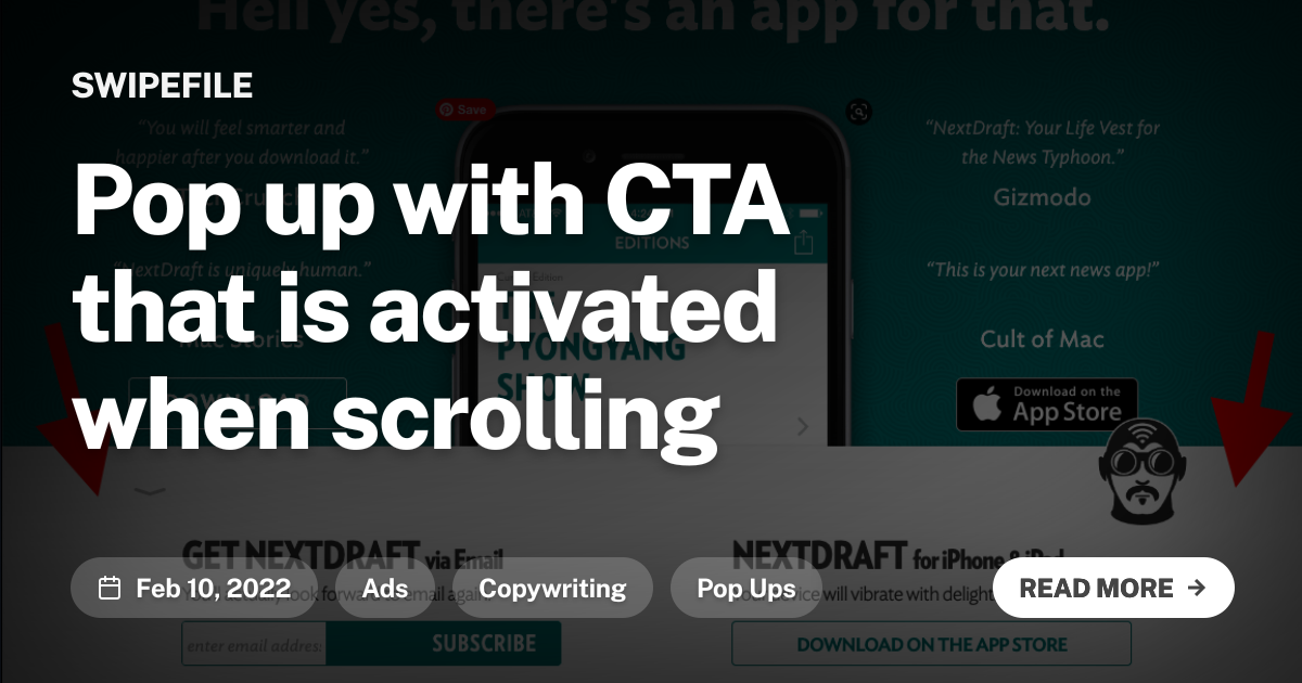 Pop up with CTA that is activated when scrolling | SwipeFile