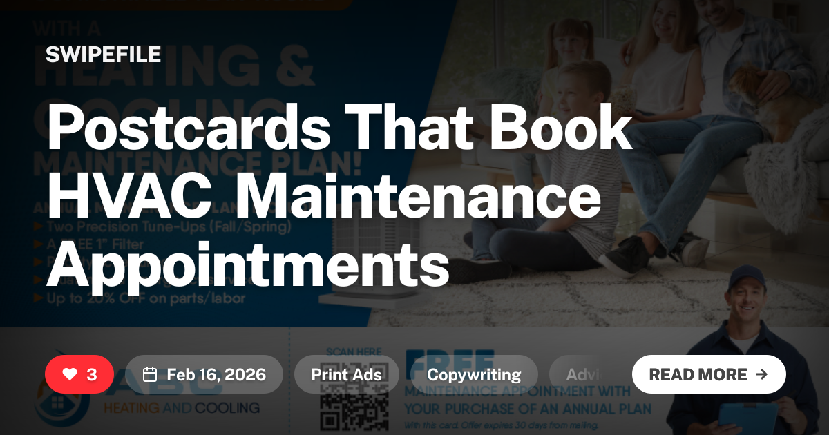 Postcards That Book HVAC Maintenance Appointments | SwipeFile