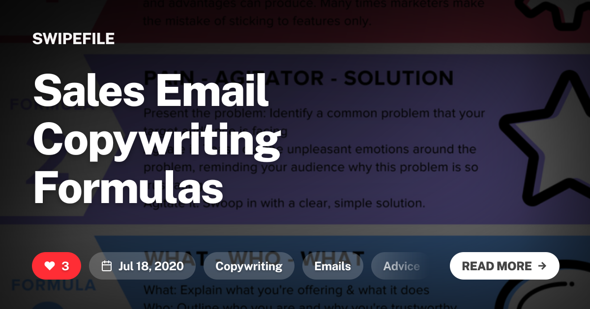 Sales Email Copywriting Formulas | Swipefile